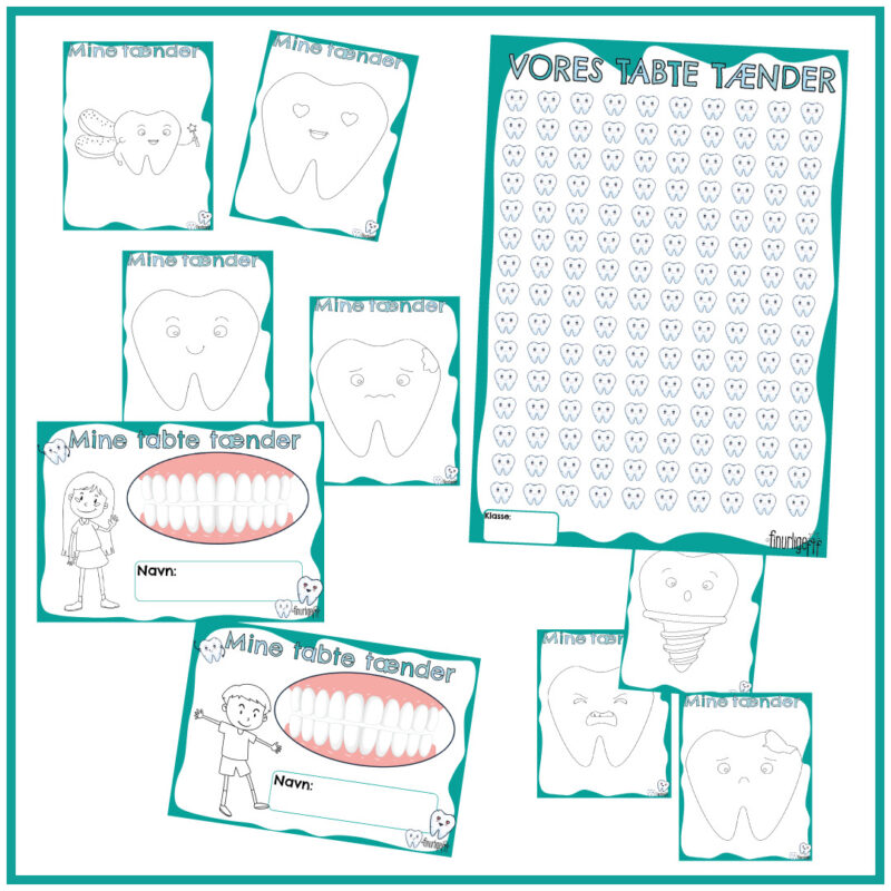 Tabte mælketænder - farvelæg og tæl tabte tænder • finurligefif.dk