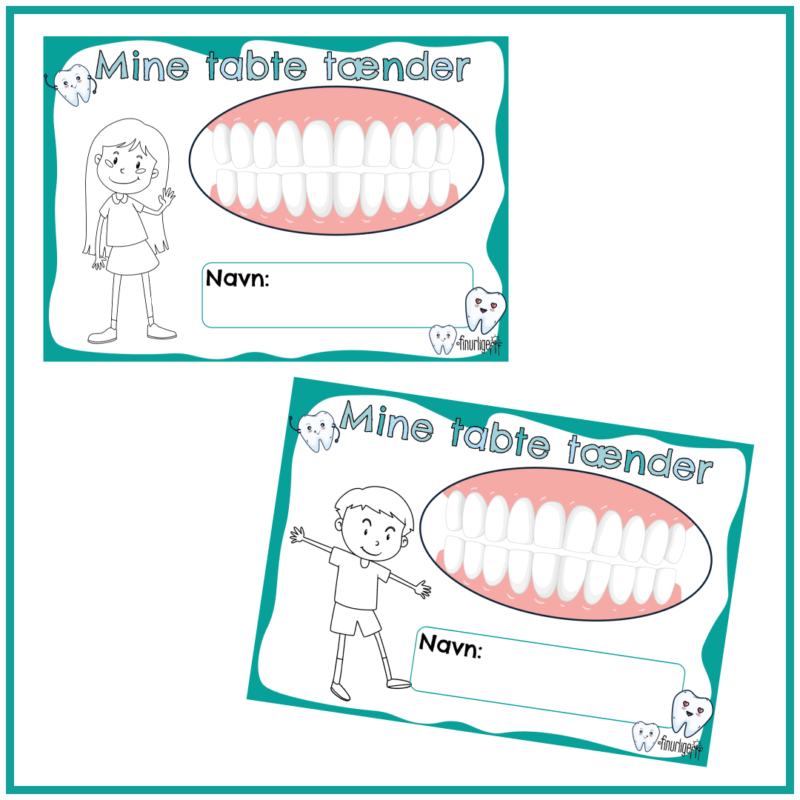 Tabte mælketænder - farvelæg og tæl tabte tænder • finurligefif.dk