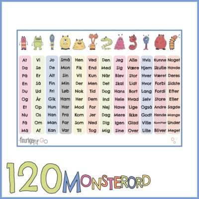 120 MONSTERORD: Legende skriveark med de 120 ord for børn • finurligefif.dk